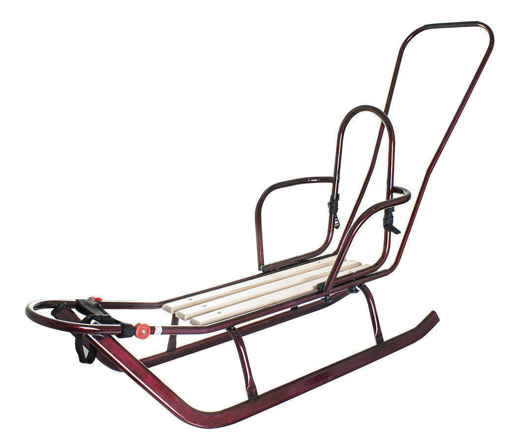 Metal Sledge SONIA Push Bar Pulling Strap Wooden Seat Backrest 115 cm ...