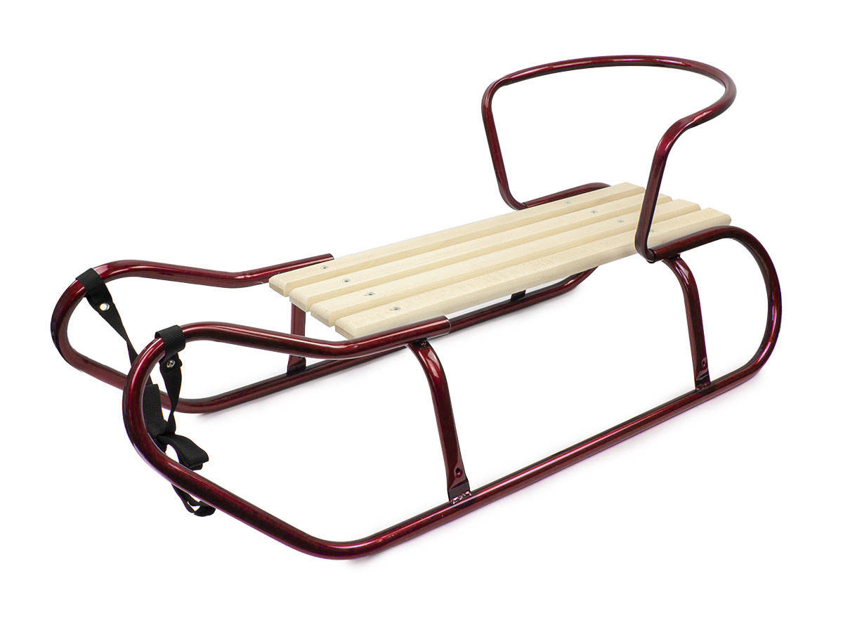 Metal Sledge Sonia Backrest Wooden Seat Pulling Rope Red - Winter ...