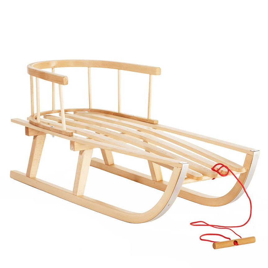 Wooden Sledge with Backrest and Pulling Rope 85 cm - Winter Sports ...
